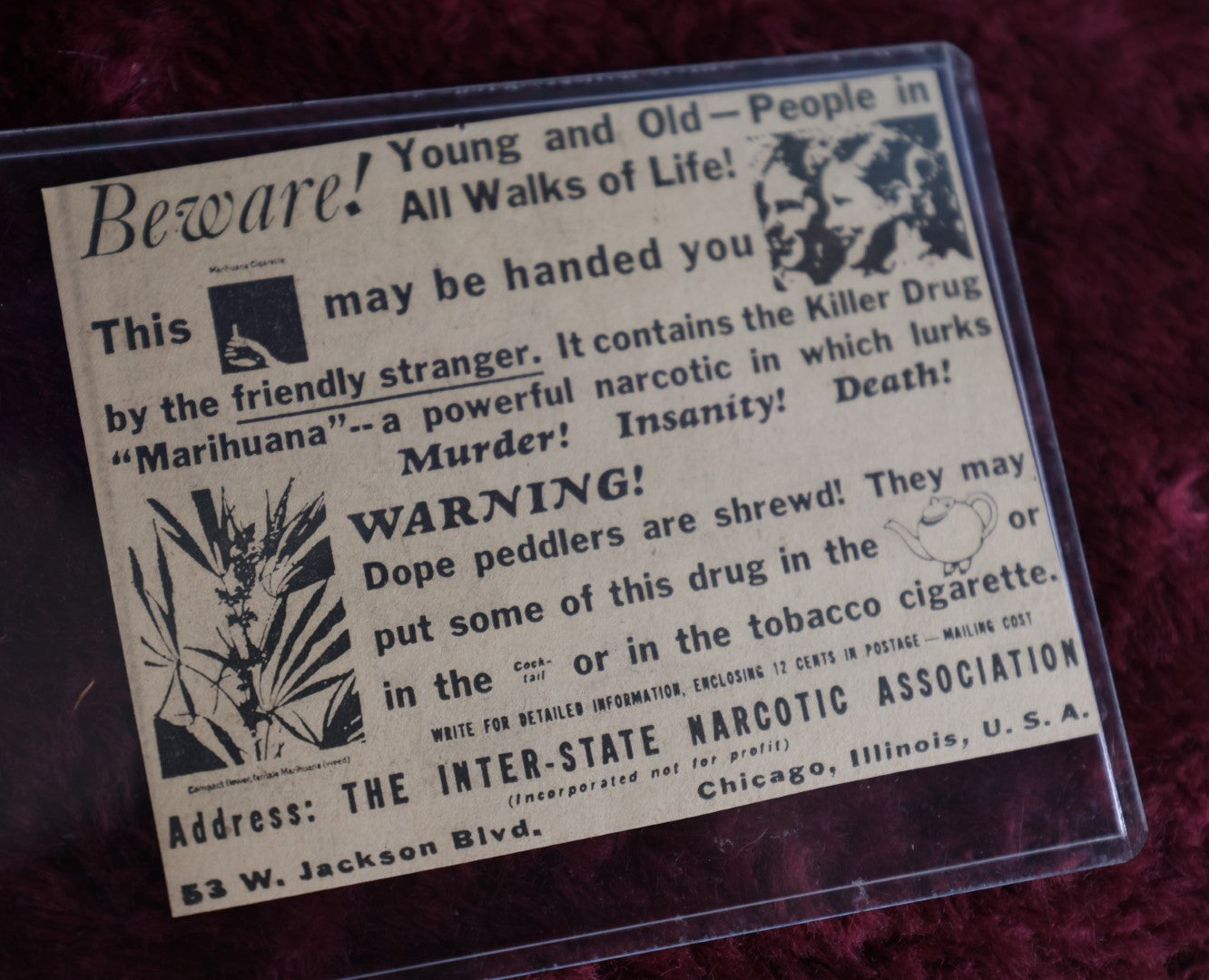 Lot 114 - Vintage Newspaper Anti-Marijuana Propaganda Clipping – Memory ...