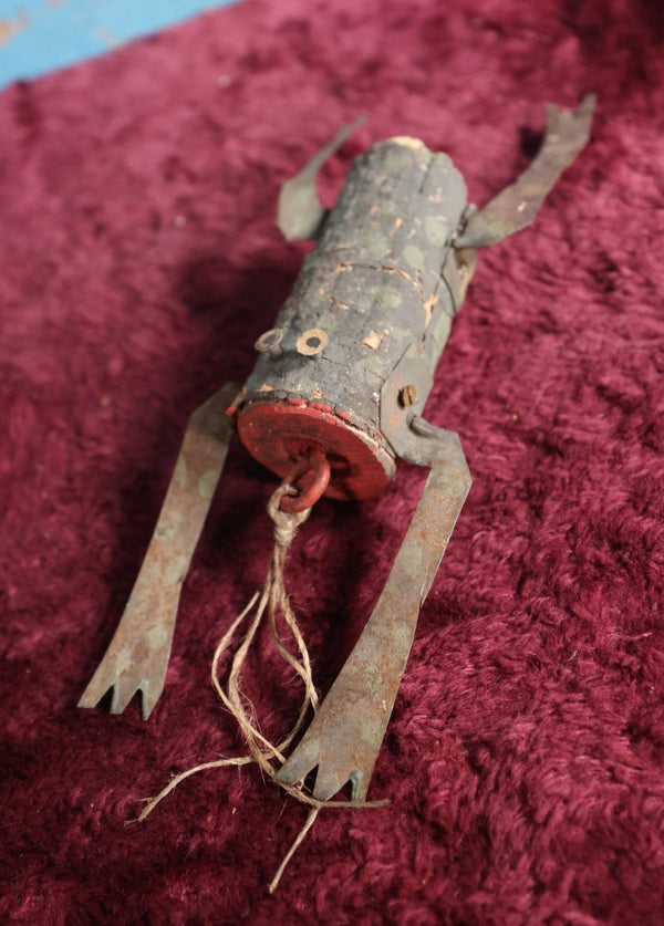 Lot 063 - Antique Folk Art Wood And Metal Mixed Media Frog Decoy, Circ ...