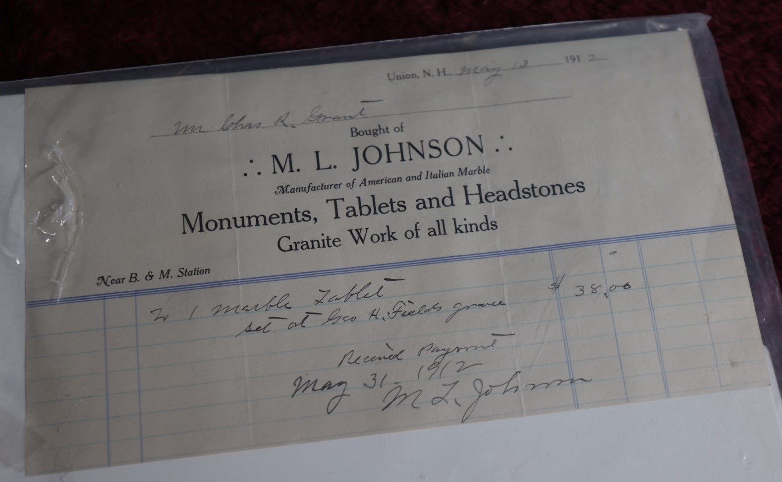Lot 104 - Antique Funeral Ephemera, M.L. Johnson Manufacturer Of Ameri ...