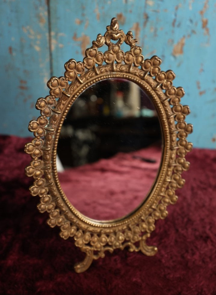 Lot 009 - Antique Cast Iron Mirror Frame With Clover Motif Surround, K ...