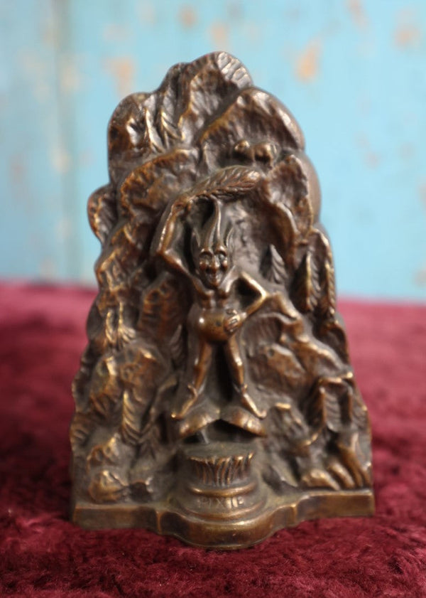Lot 012 - Antique Brass Pixie Bookend With Pixie, Imp Creature, Marked ...