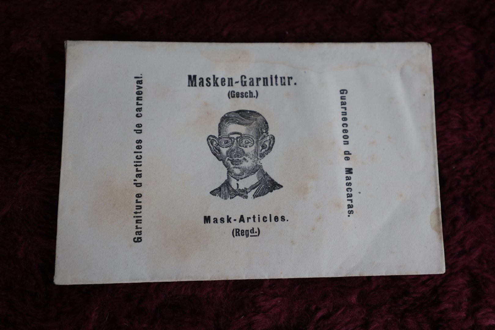 Lot 075 - Antique Novelty Disguise Mask Set In Original Envelope, Circ ...