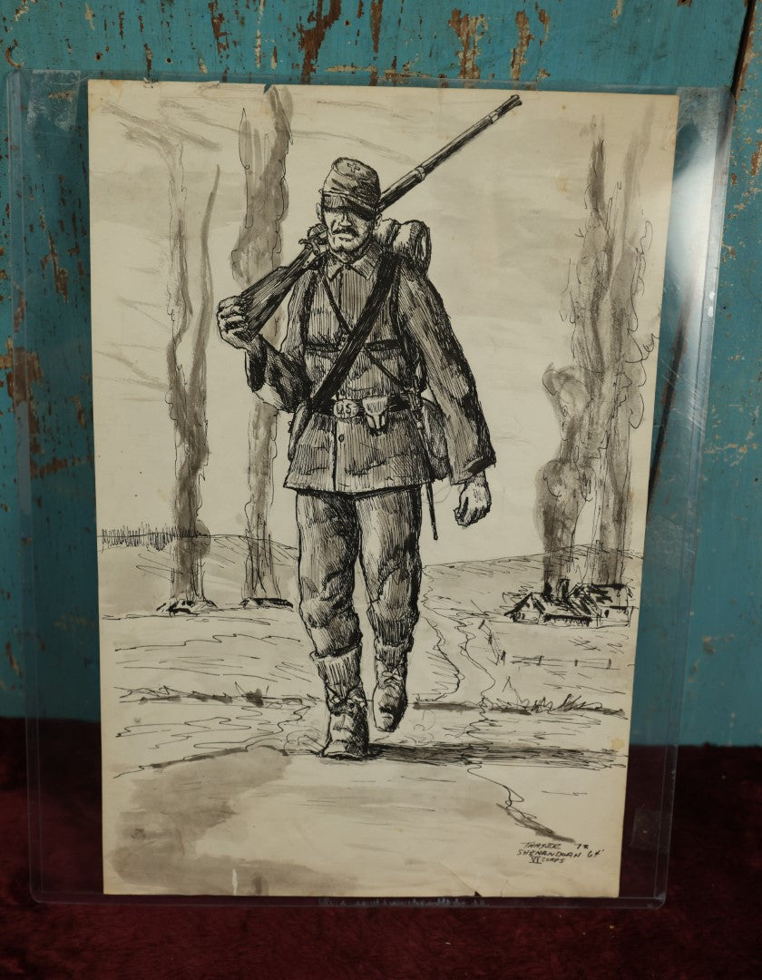 Lot 021 - Antique Pen And Ink Drawing Of A Civil War Soldier, Likely D ...