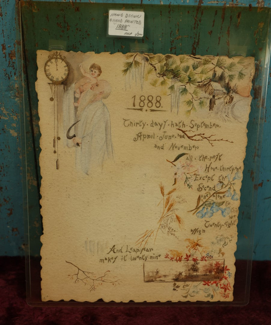 Lot 026 - Hand Painted 1888 Calendar Poem With Father Time, Holding A ...