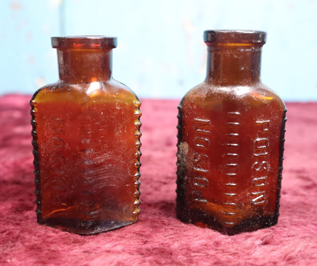 Lot 092 - Pair Of Antique Amber Glass Poison Bottles, One With Poison ...