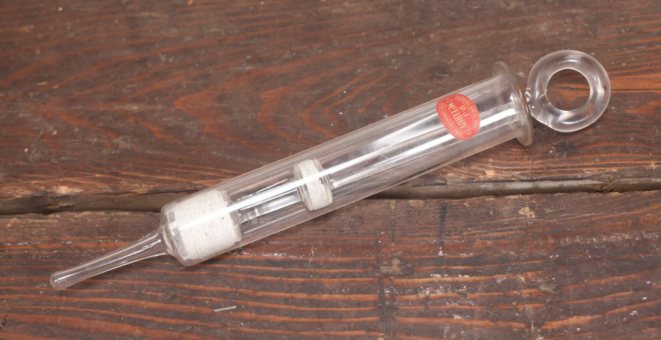Lot 023 - Antique Completely Glass Large 12" Medical Syringe, Patented ...