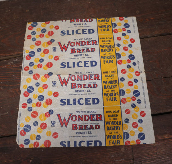 Lot 050 - Vintage Wonder Bread Wax Paper Sliced Bread Loaf Wrapper, Ba ...