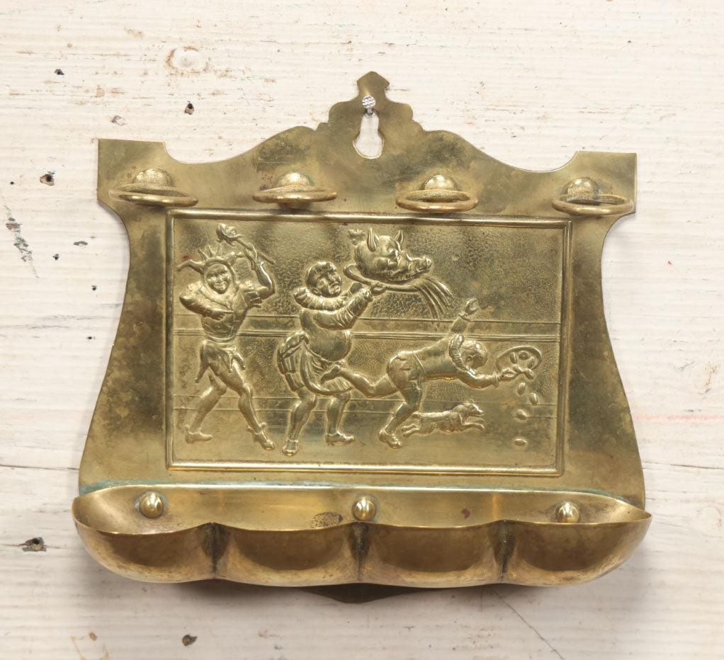 Lot 038 - Antique Pressed Brass Tobacco Pipe Rack With Court Jester, P ...