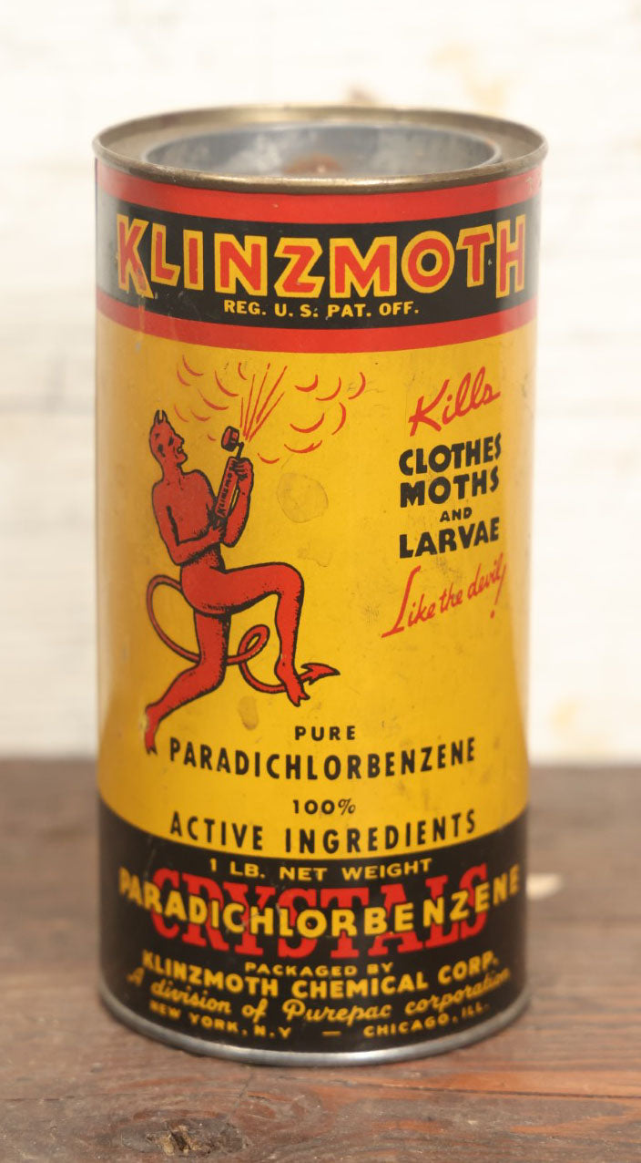 Lot 003 - Vintage Klinzmoth Devil Tin, Kills Moths And Larvae, Paradic ...