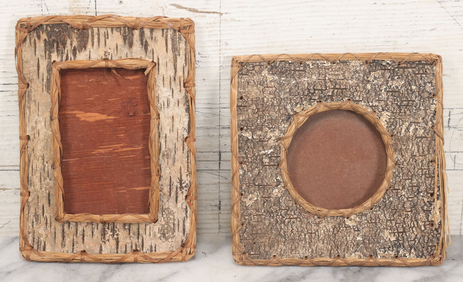 Lot 087 - Pair Of Vintage Folk Art Birch Bark Frames, One Marked Franc ...