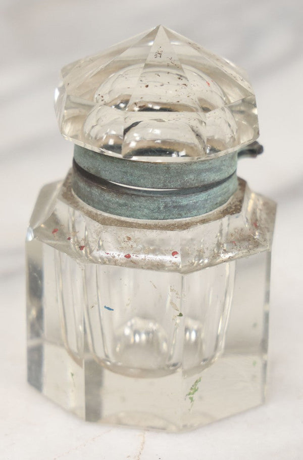 Lot 101 - Antique Cut Glass Inkwell With Octagonal Base, Diamond Shape ...