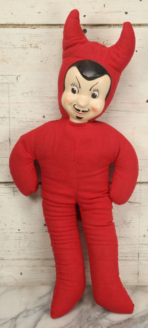 Lot 002 - Vintage Samet & Wells Plush Devil Stuffed Toy With Plastic F ...