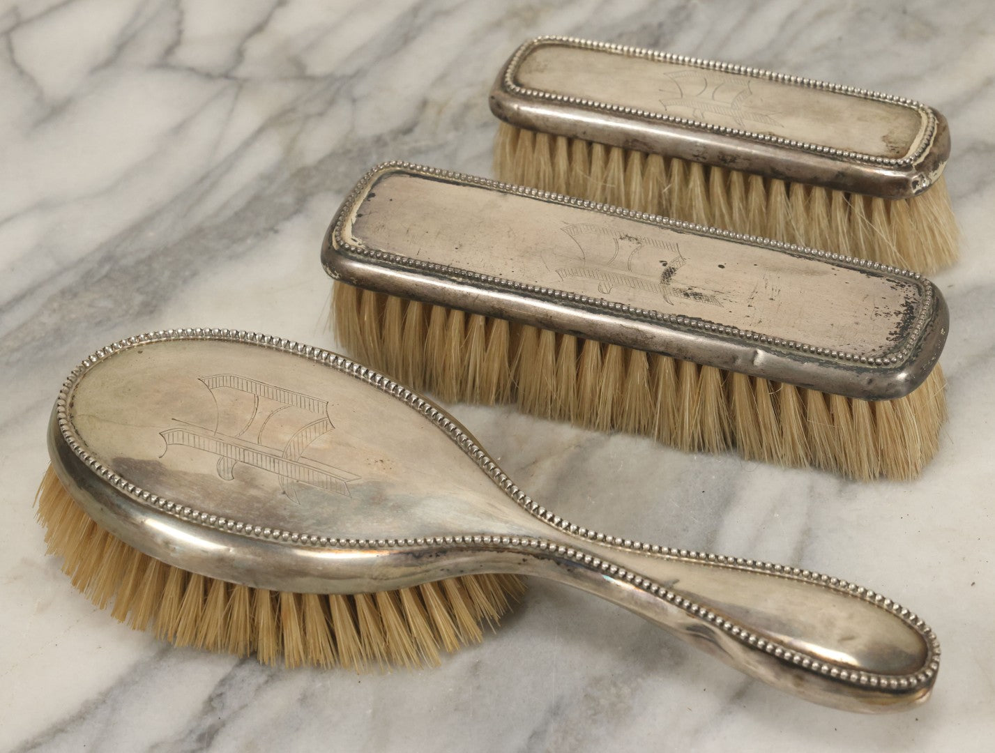 Lot 024 - Antique Sterling Silver Brush Set, P Monogram, Marked Sterli ...