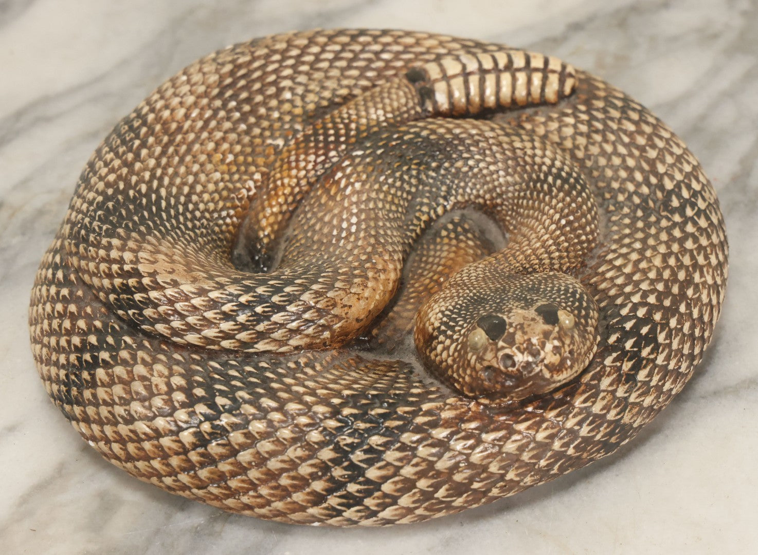 Lot 043 - Vintage Chalkware Coiled Rattlesnake Figurine, Realistic Tex ...