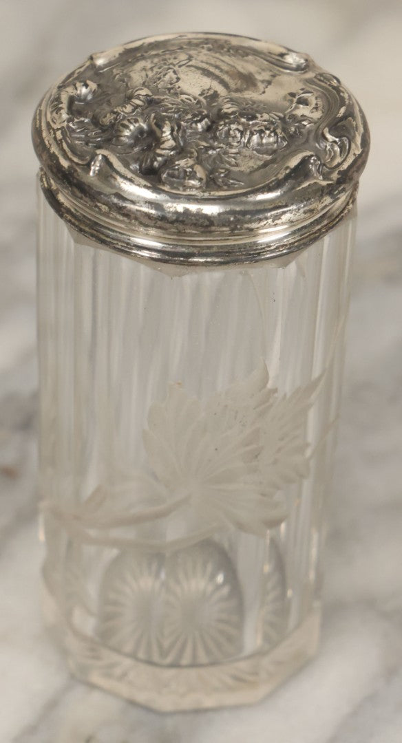 Lot 042 - Antique Etched Glass Powder Shaker With Sterling Silver Art ...
