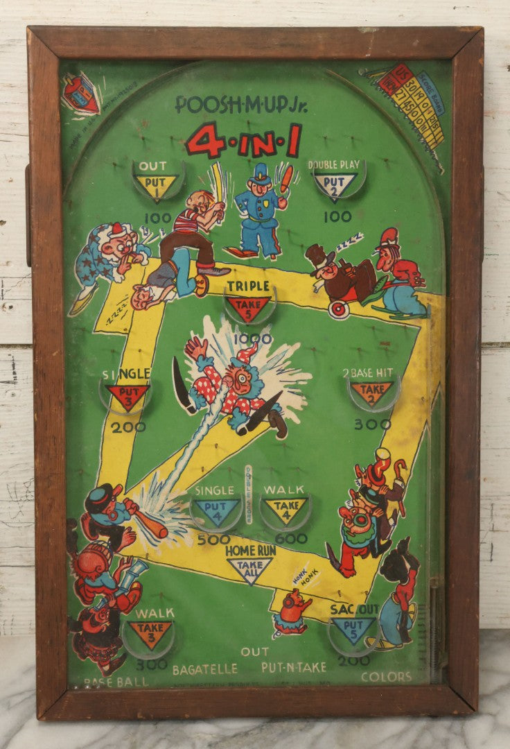 Lot 041 - Vintage Tabletop Baseball Pinball Game "Poosh-M-Up Jr. 4-In ...