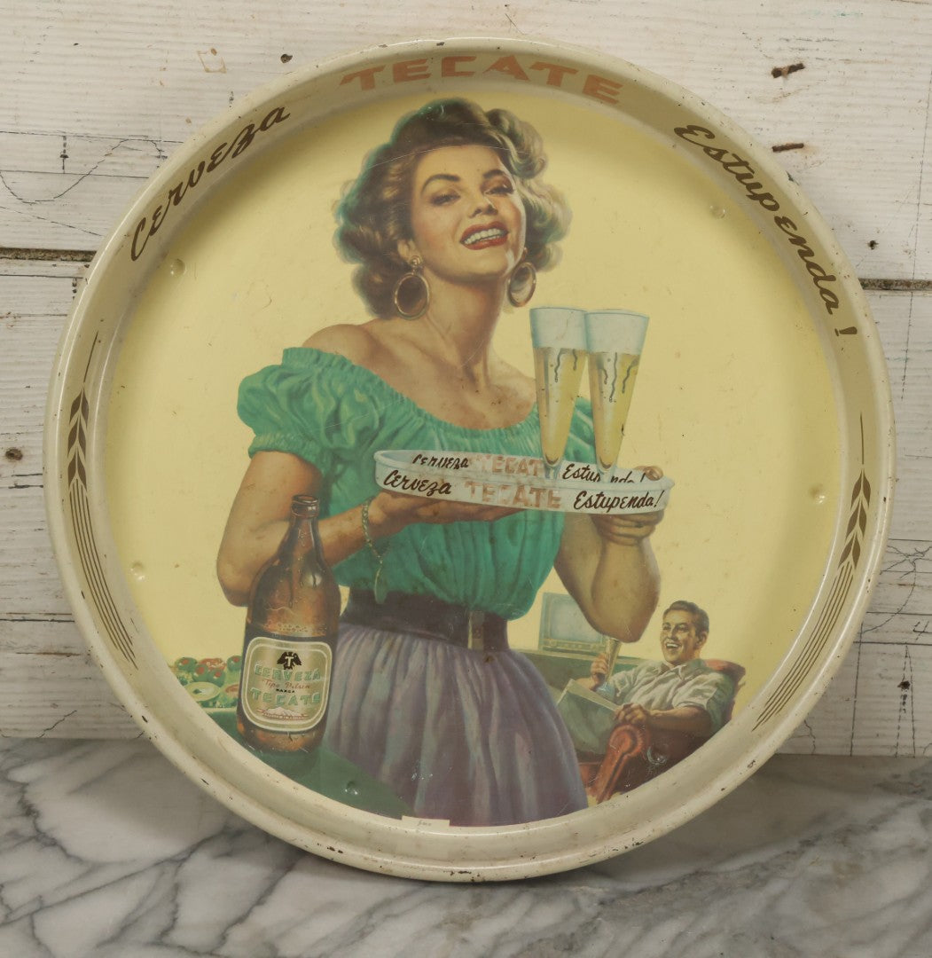 Lot 068 - Vintage Tecate Cerveza Estupenda Tin Lithograph Advertising ...