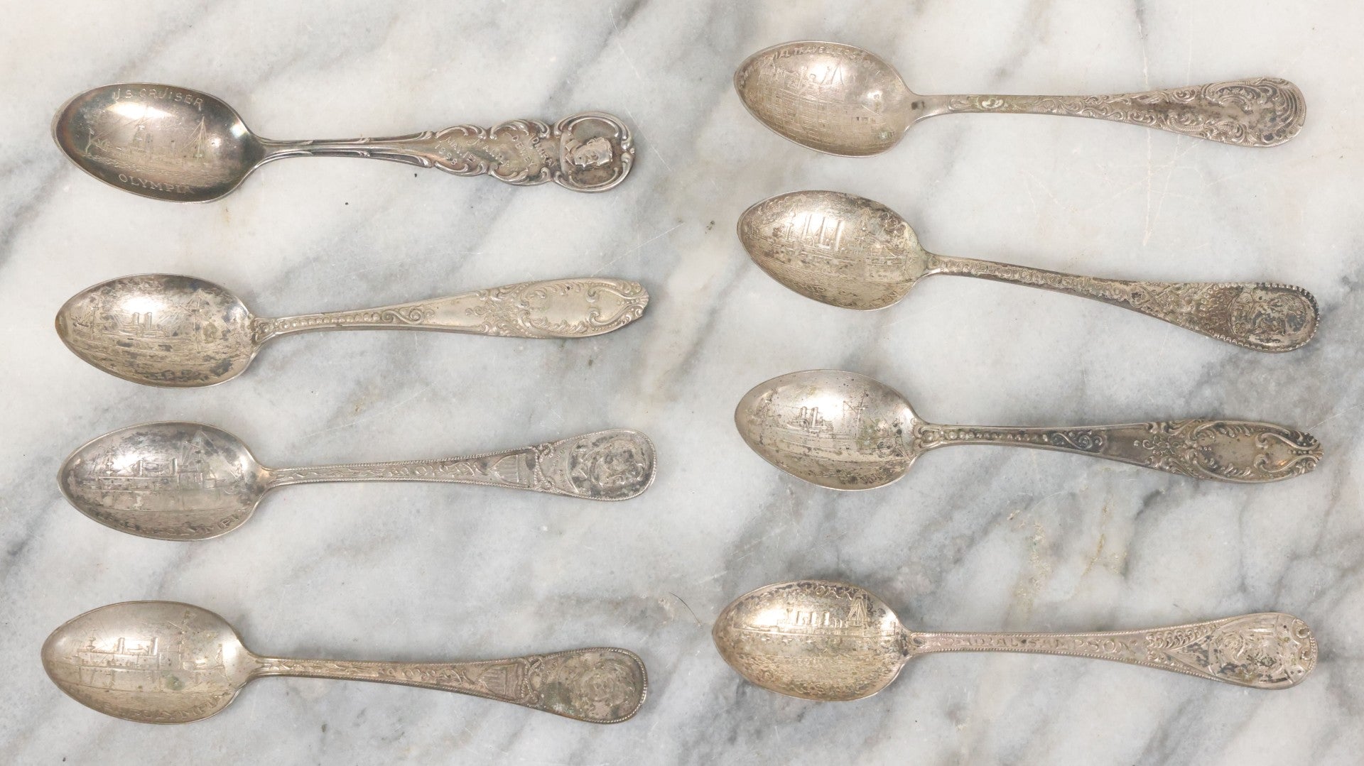 Lot 122 - Grouping Of 8 Antique Souvenir Spoons Relating To Ships And ...