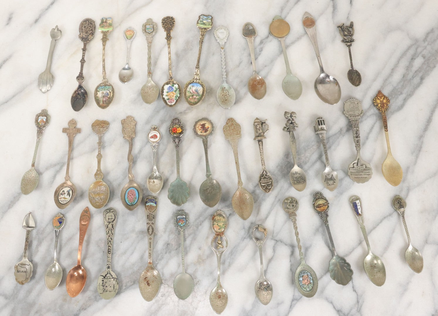 Lot 123 - Grouping Of 37 Souvenir Spoons Mostly From Travel, Landmarks ...