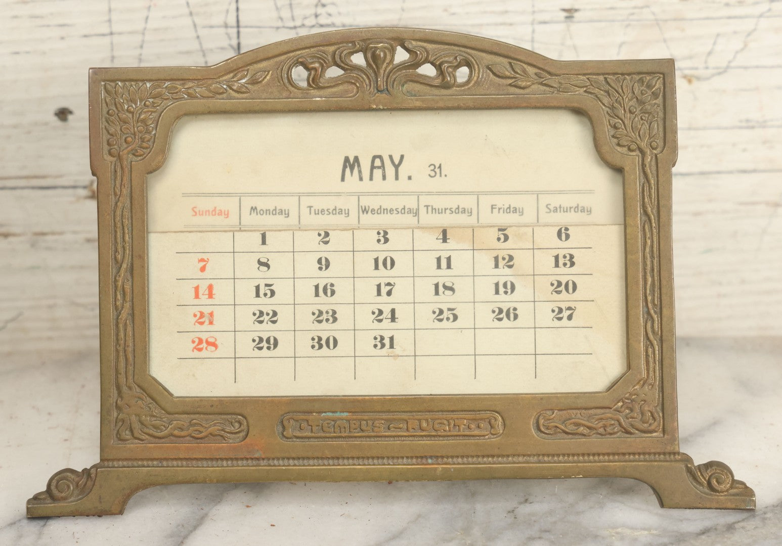 Lot 009 - Antique Art Nouveau Cast Metal Perpetual Calendar, "Tempus F ...