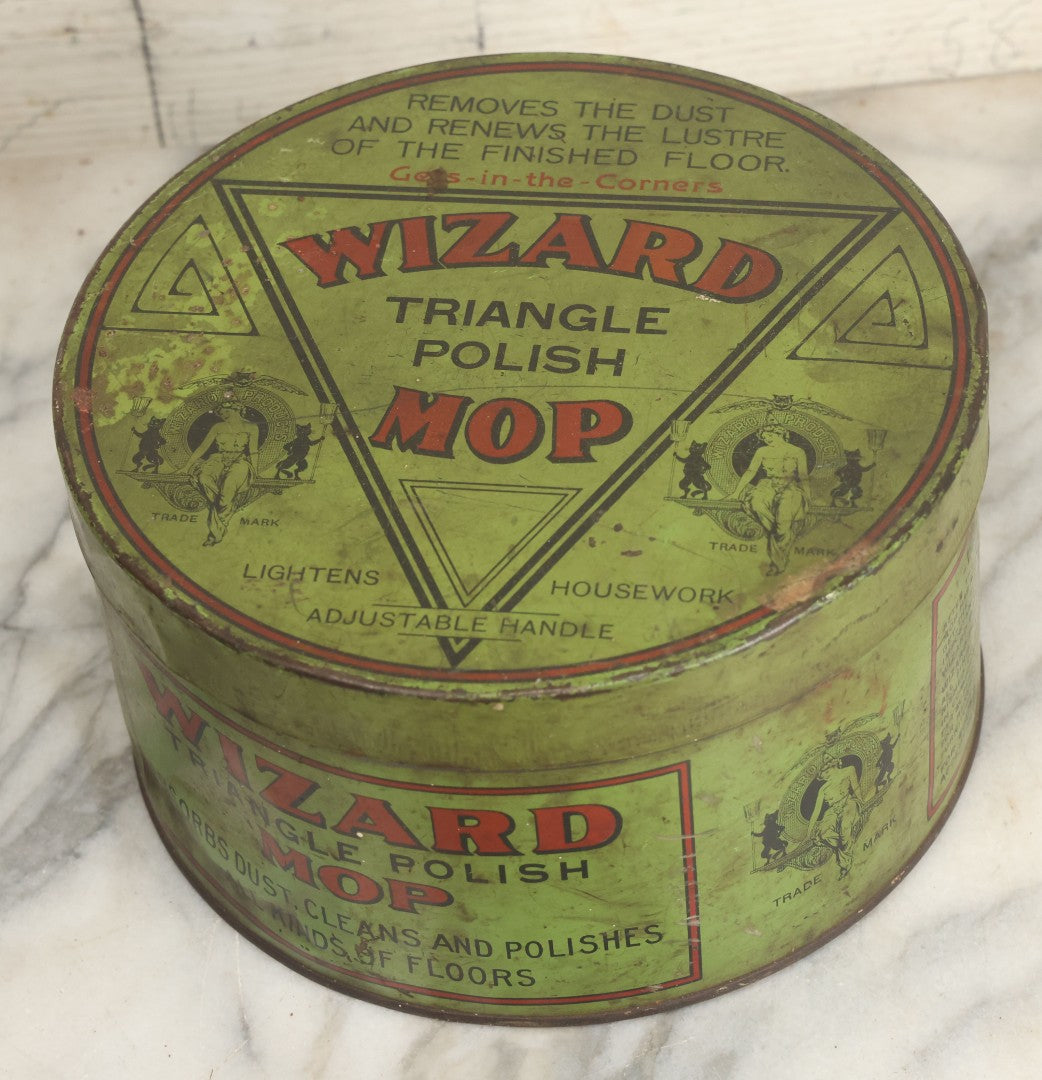 Lot 011 - Antique Triangle Wizard Polish Mop Tin Lithograph Advertisin ...