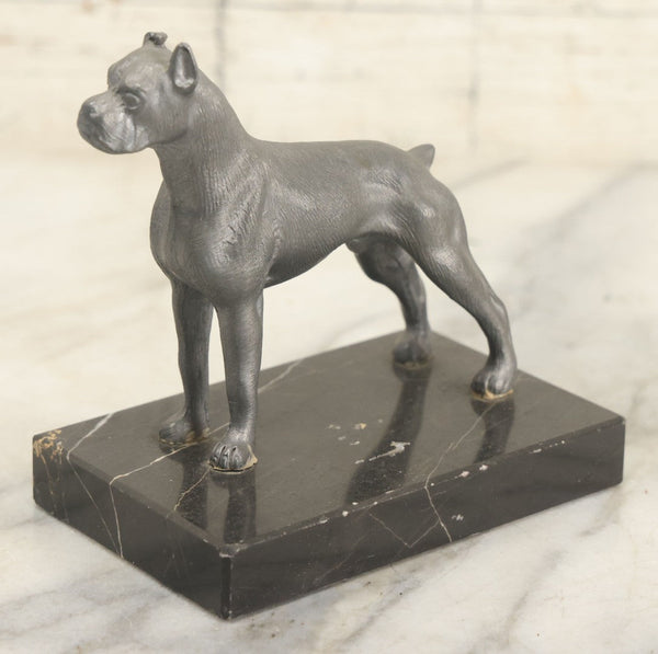 Lot 143 - Vintage Cast Pewter Boxer Dog Statue On Marble Base, With Pa ...