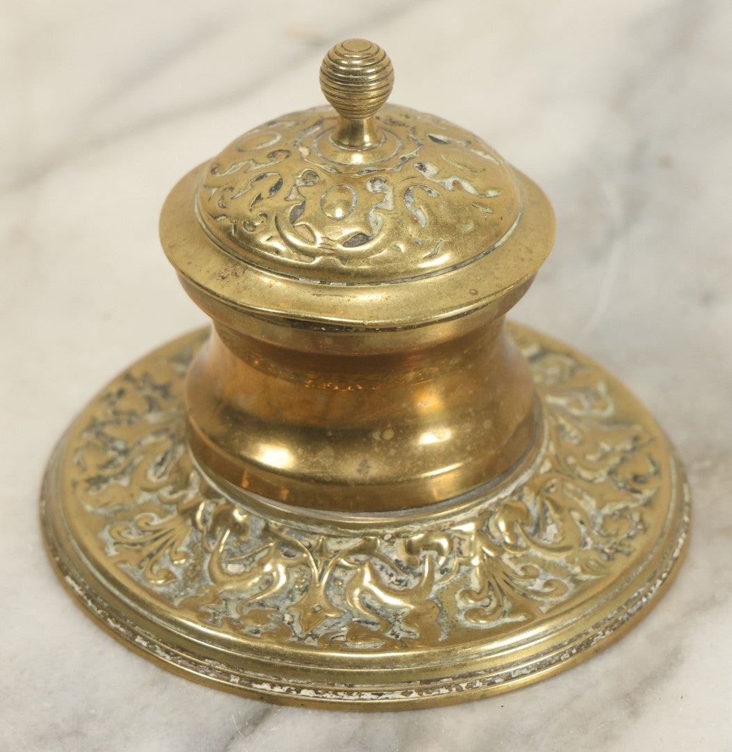 Lot 097 - Antique Brass Repoussé Inkwell With Classical Design, Brass ...