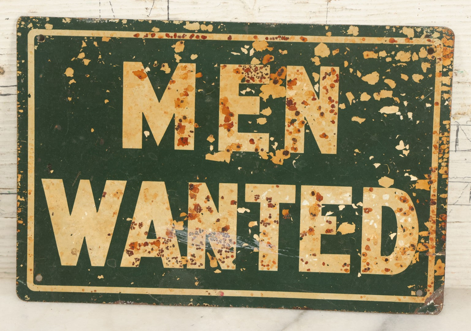 Lot 114 - Vintage Green Tin Tacker "Men Wanted" Sign – Memory Hole Vintage