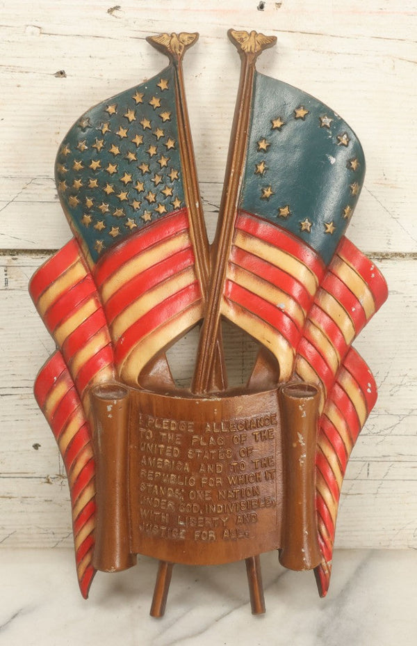 Lot 018 - Vintage Cast Aluminum Painted Pledge Of Allegiance, American ...