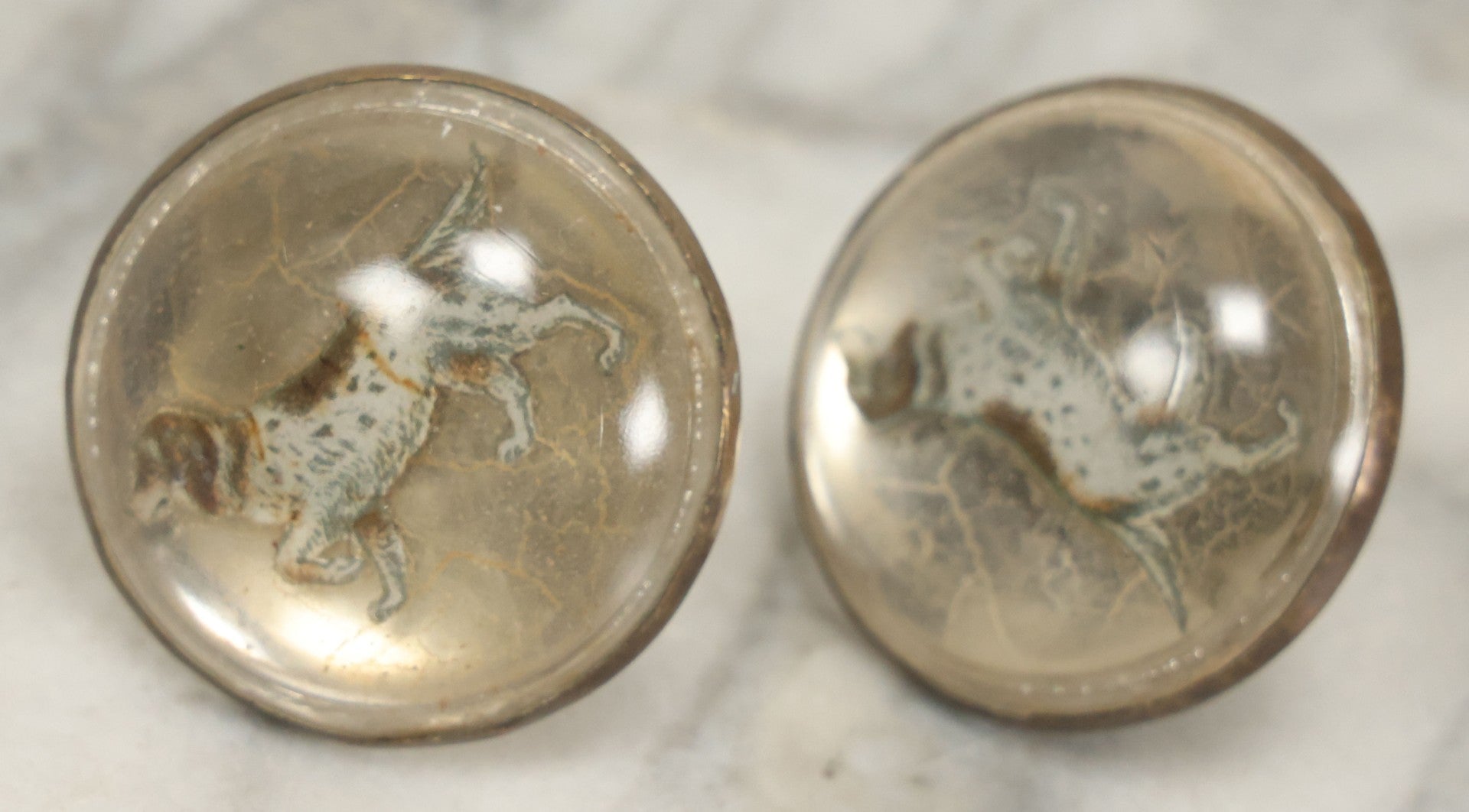Lot 029 - Pair Of Antique Reverse Painted Glass Knobs With Hunting Dog ...