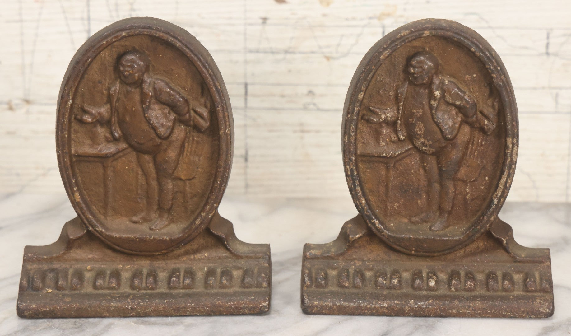 Lot 020 - Antique Cast Iron Bookends Featuring Portly Business Man In ...