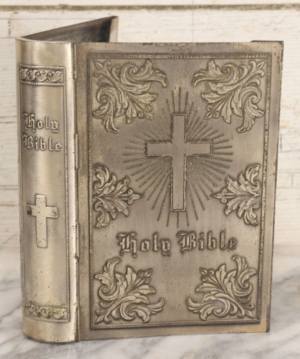 Lot 040 - Vintage Pressed Silvertone Metal Holy Bible Hinged Book Cove ...