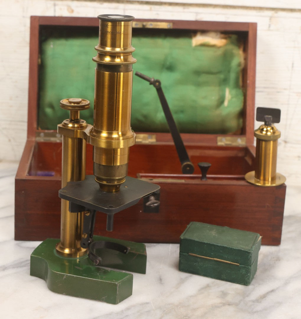 Lot 066 - Antique French Brass Microscope With Case And Contents, Manu ...