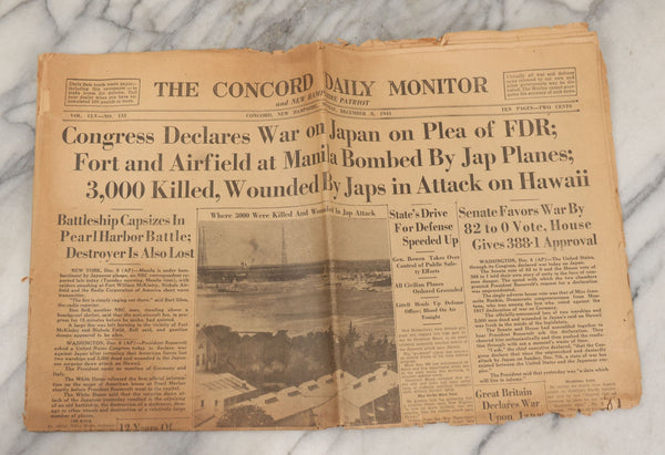 Lot 236 - Vintage Concord Daily Monitor Newspaper From Monday, Decembe ...