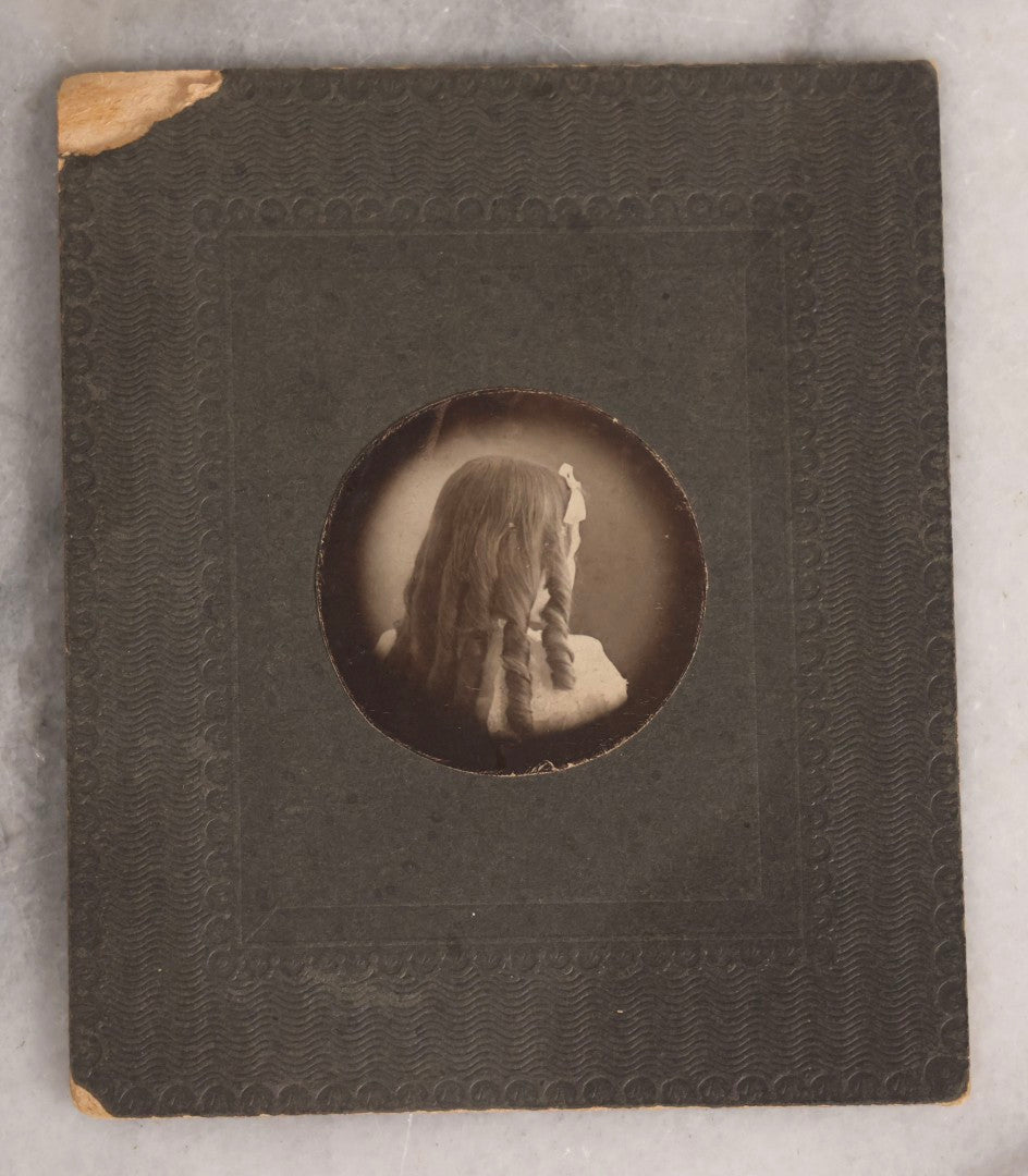 Lot 147 - Antique Small Size Boarded Photograph Of Young Girl With Cur ...