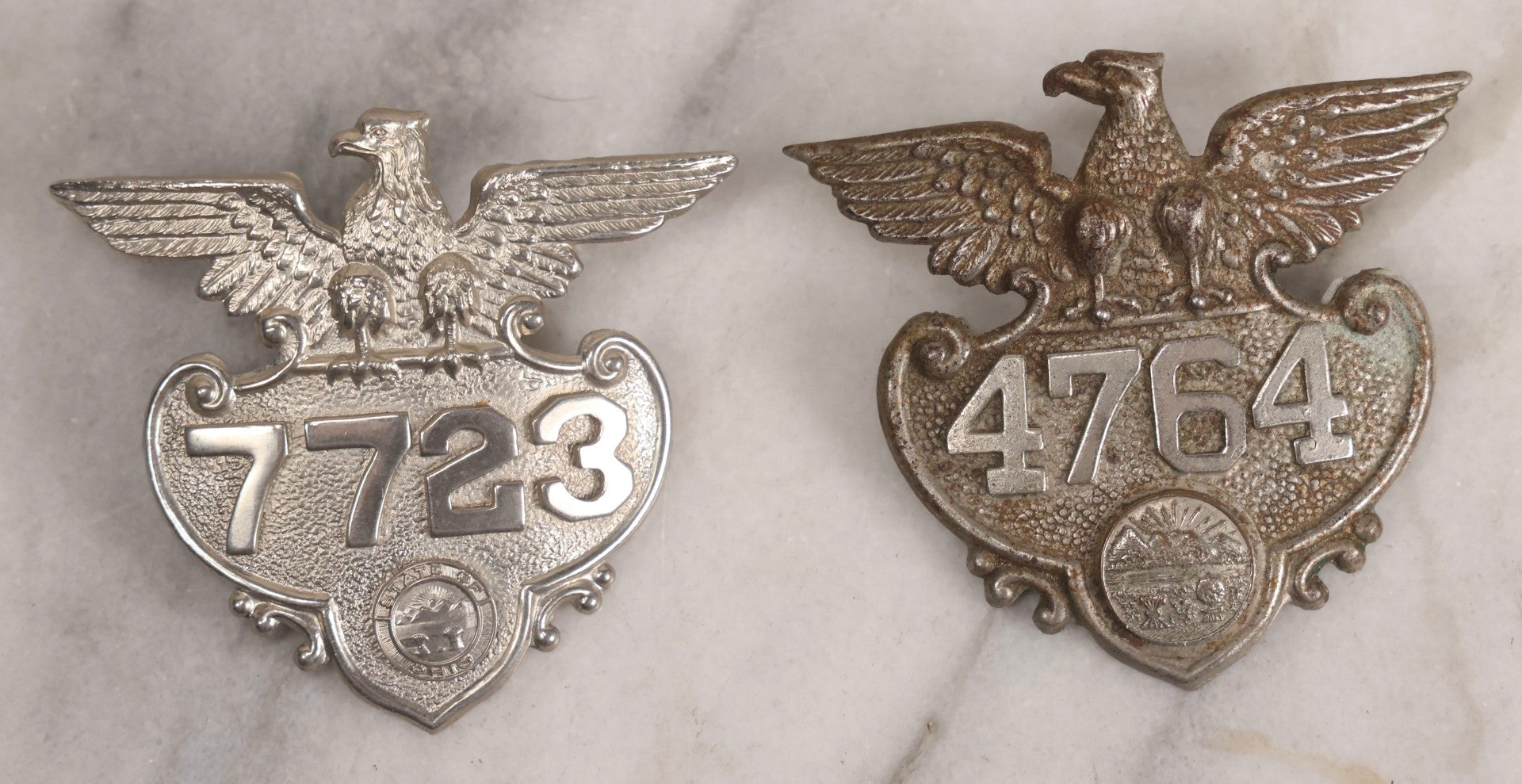 Lot 284 - Pair Of Vintage Ohio Police Patrolman's Standard Wreath Badg ...