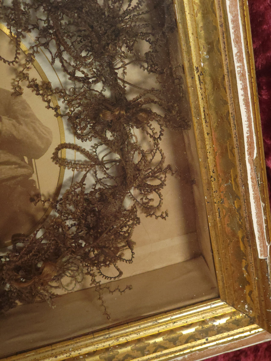 Victorian Memento Mori Mourning Hair Art Wreath Shadow Box With Photo ...
