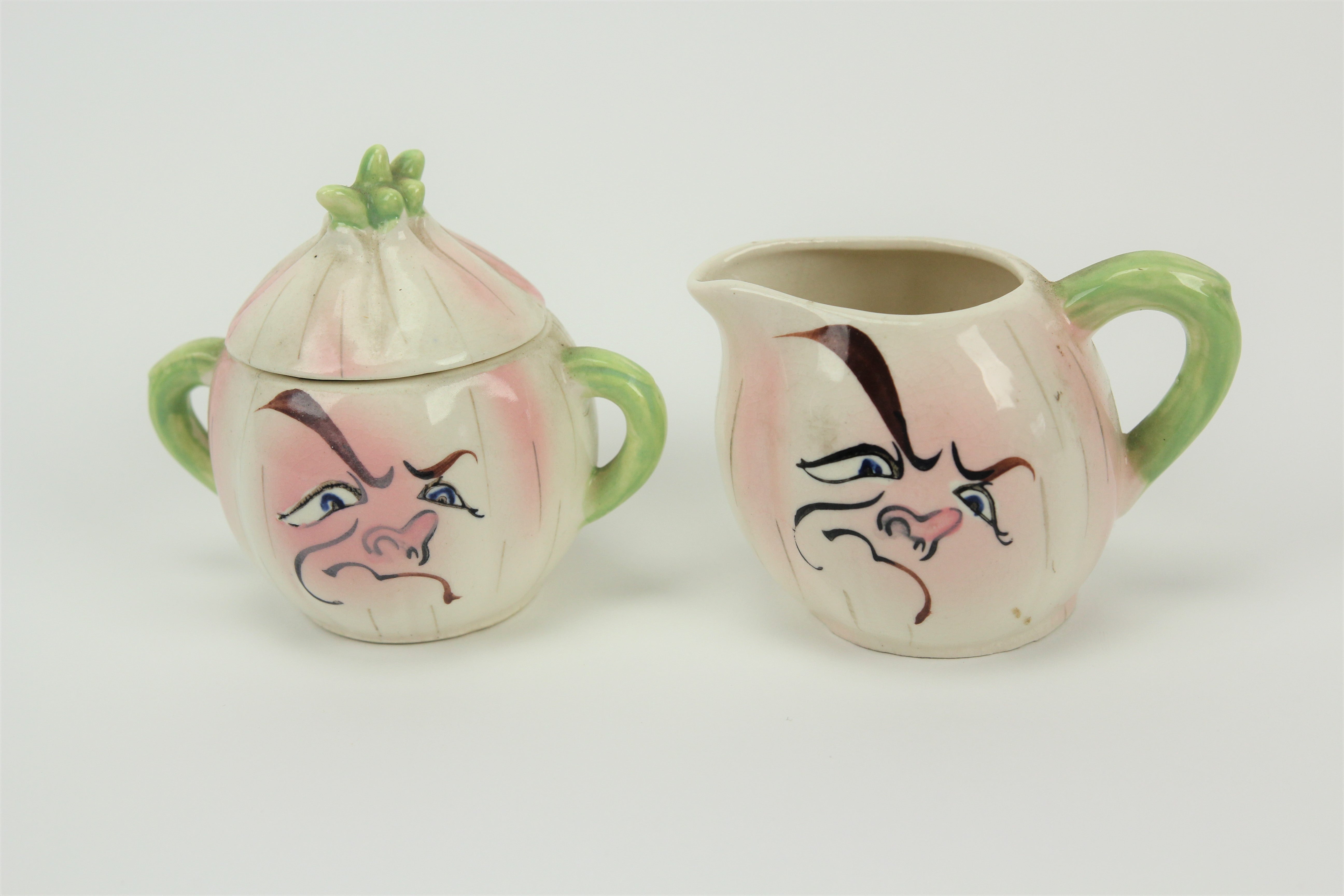 Anthropomorphic Onion Vegetable Face Man Sugar Bowl and Creamer ...