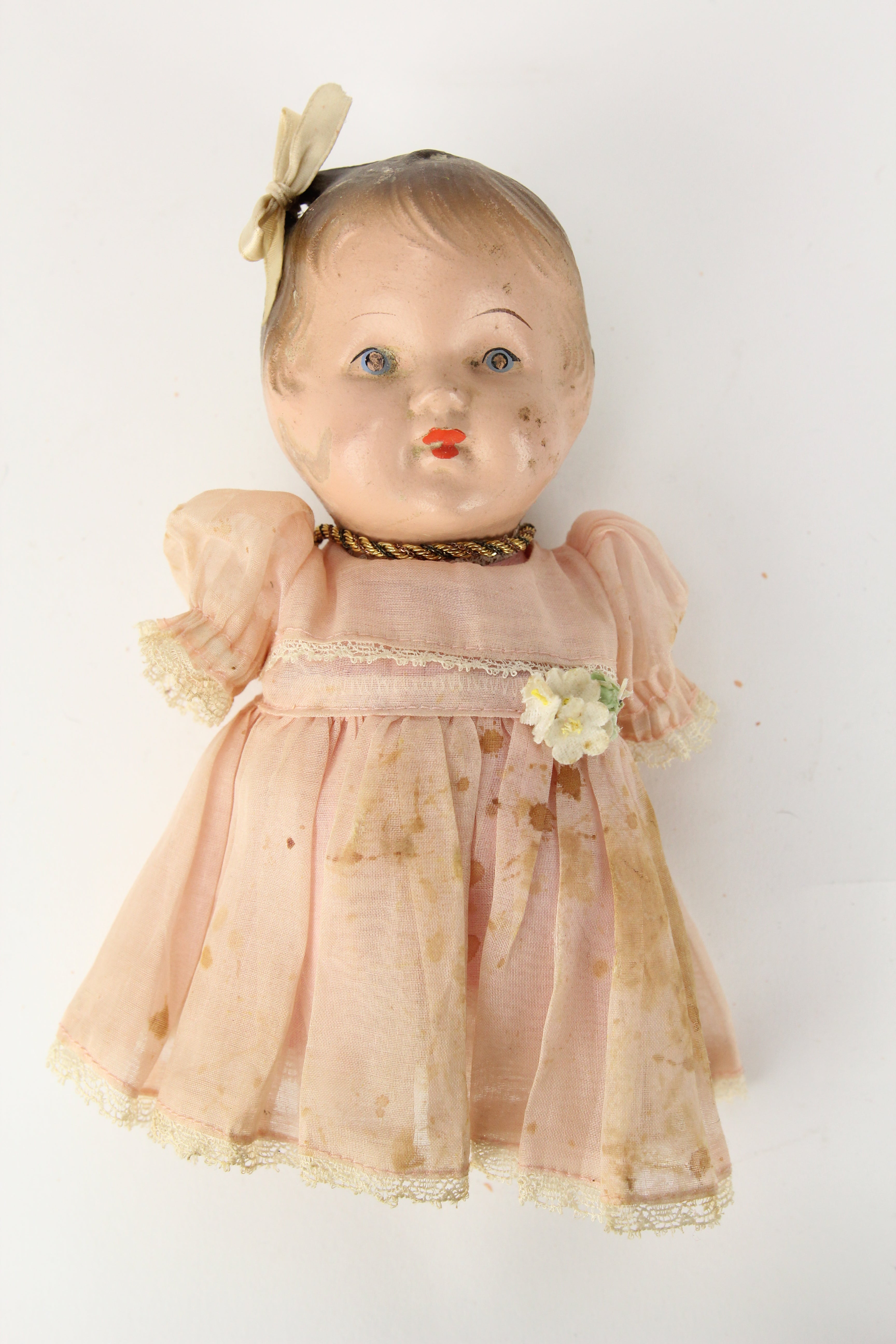 Limbless Composition Baby Girl Doll with Bow and Pink Dress, 8 ...