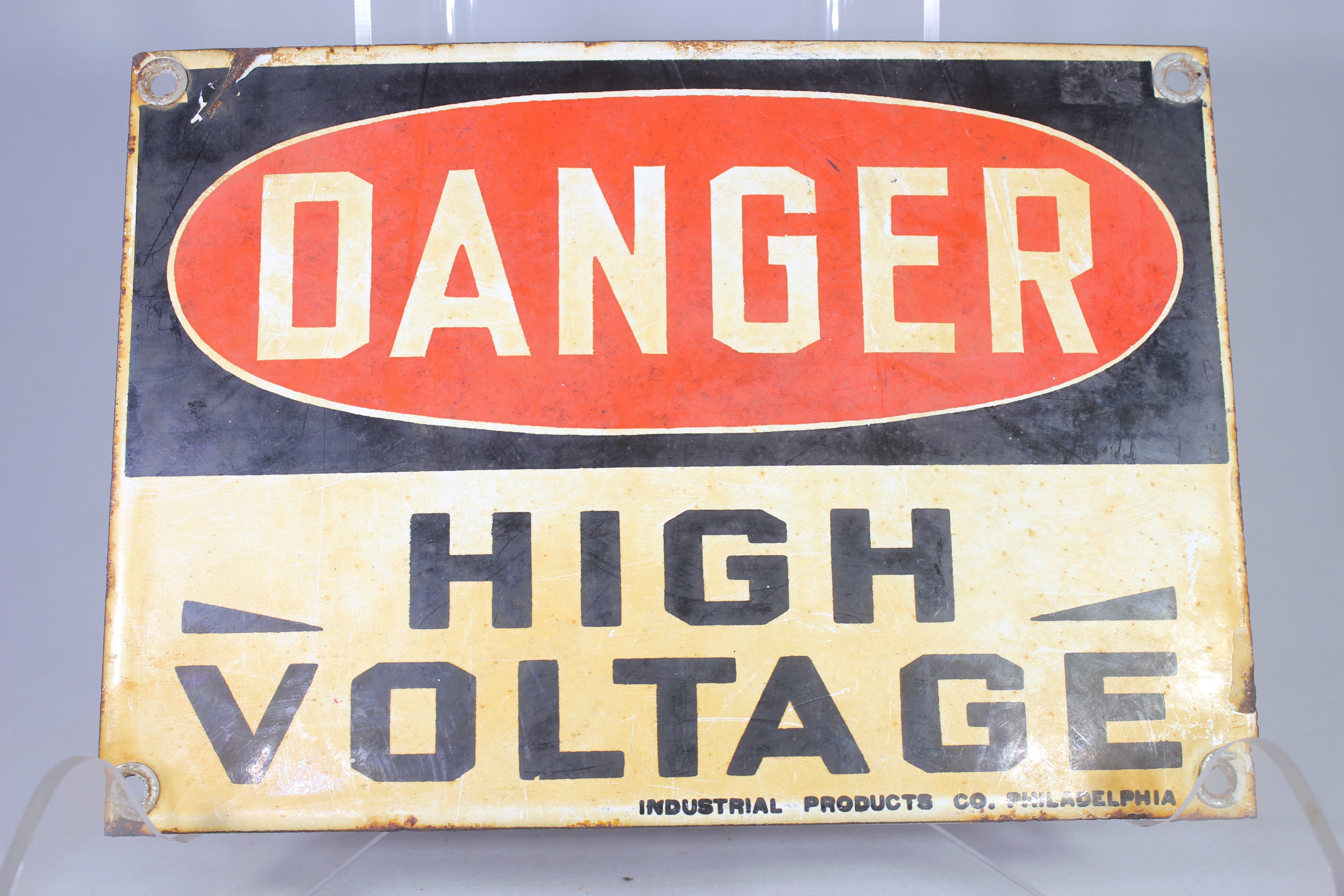 Antique "Danger High Voltage" Porcelain Safety Sign by Industrial Prod ...