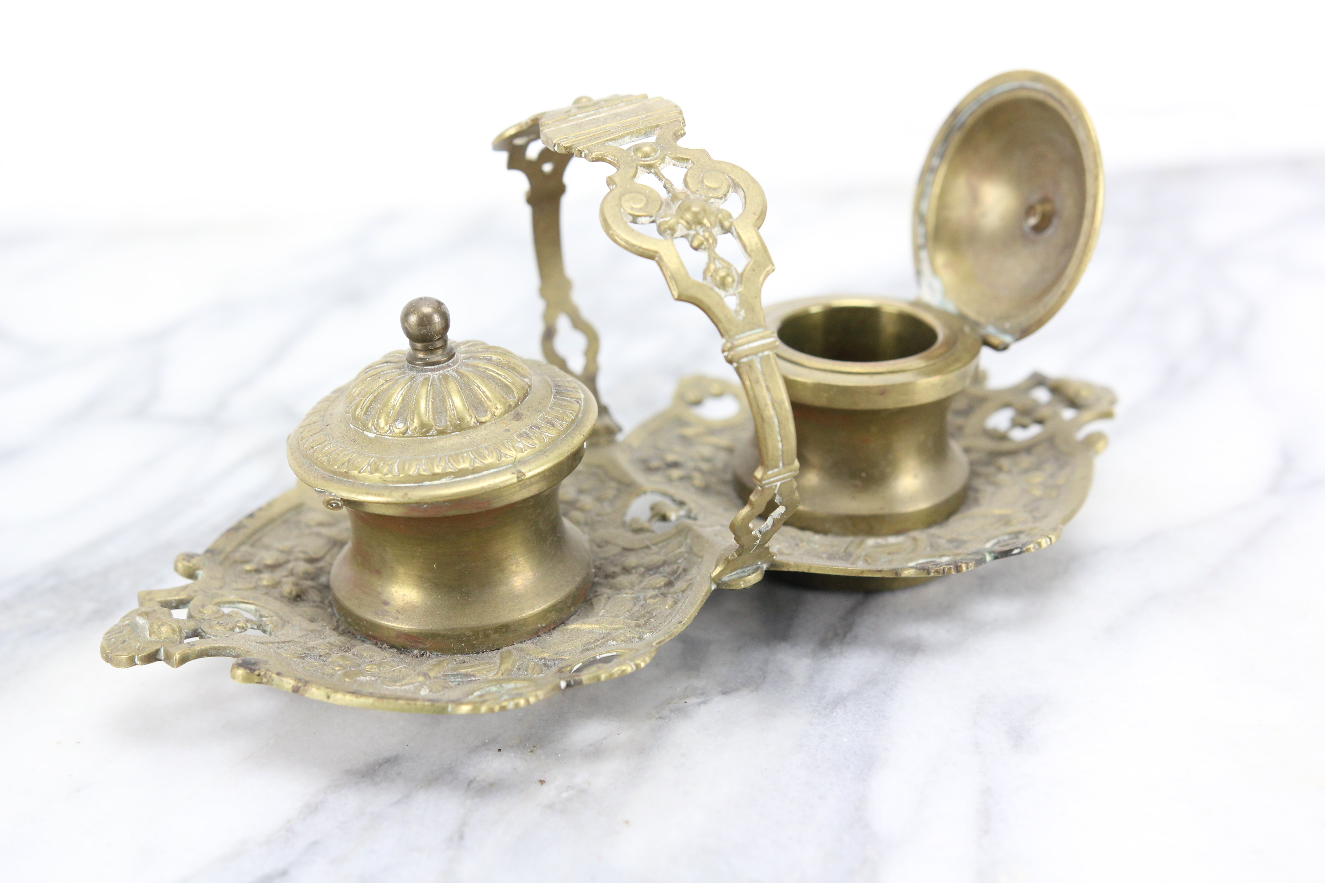 Ornate Brass Double Inkwell – Memory Hole Vintage