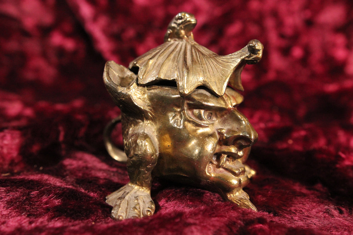 Brass Toned White Metal Imp Devil Demon Inkwell and Pen Stand – Memory ...